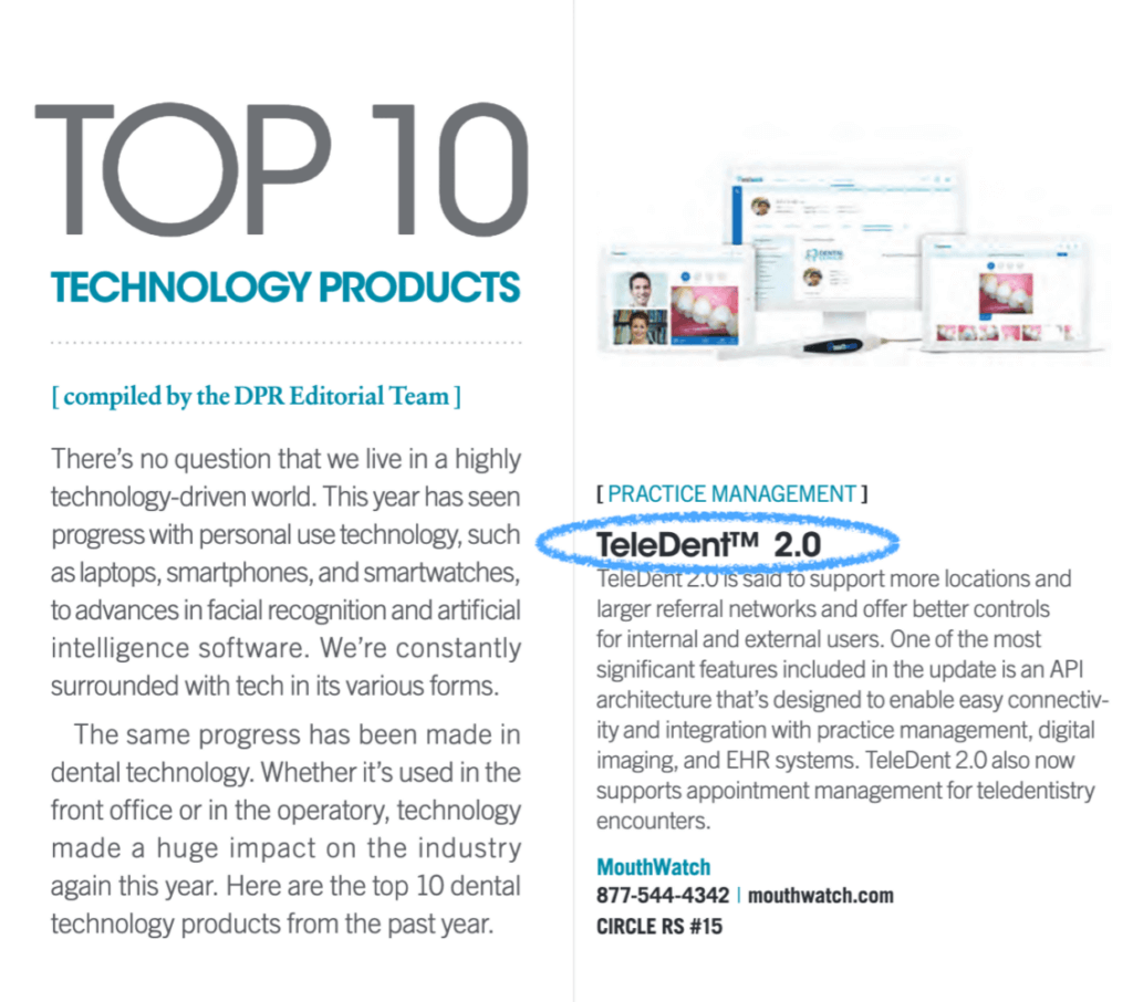 TeleDent is a DPR Top Innovative Dental Product 2019 - MouthWatch